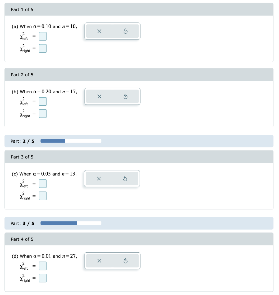 Solved (a) When α=0.10 and n=10, χleft 2=χright 2= Part 2 of | Chegg.com