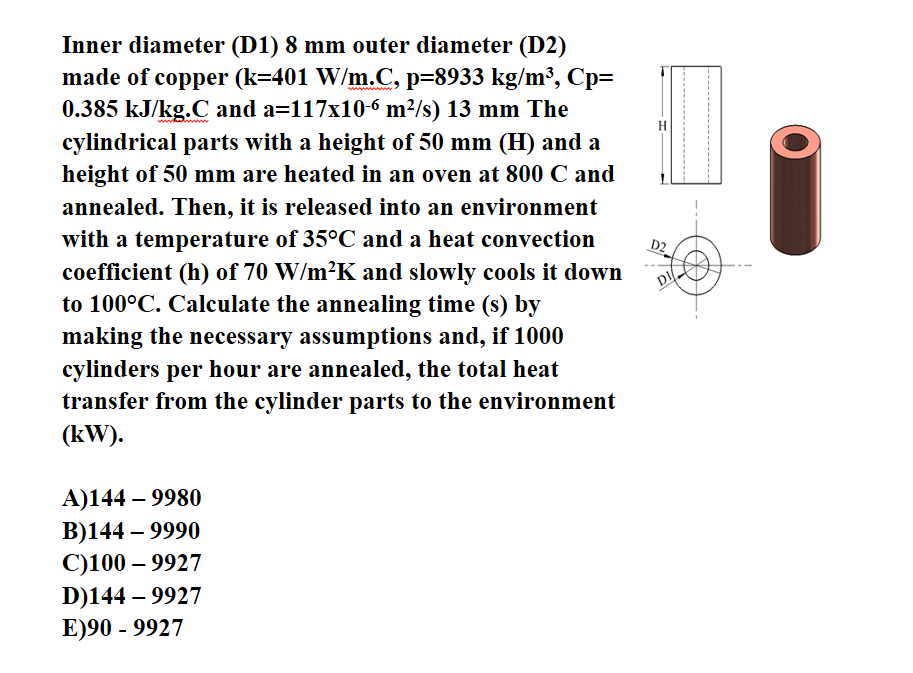 Solved Inner diameter (D1) 8 mm outer diameter (D2) made of | Chegg.com
