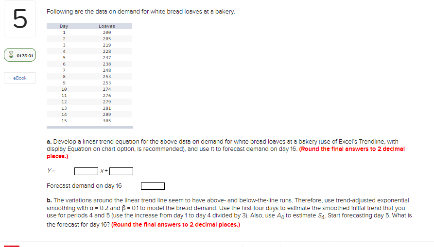 Following are the data on demand for white bread | Chegg.com