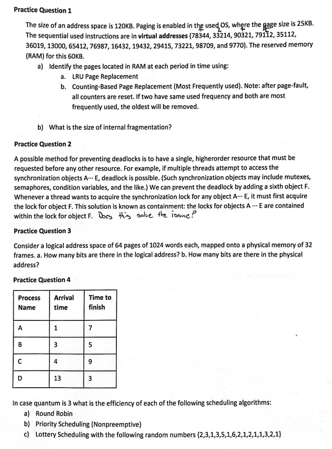 Solved Practice Question 1 The size of an address space is | Chegg.com