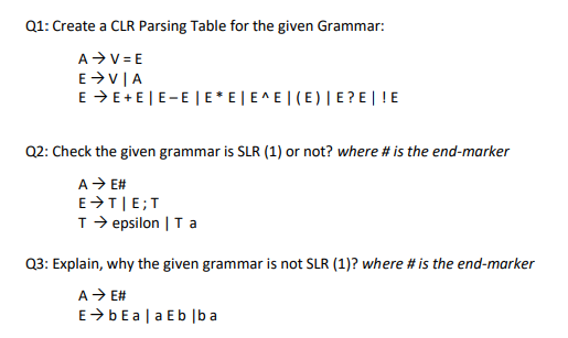 Q1: Create a CLR Parsing Table for the given Grammar: | Chegg.com