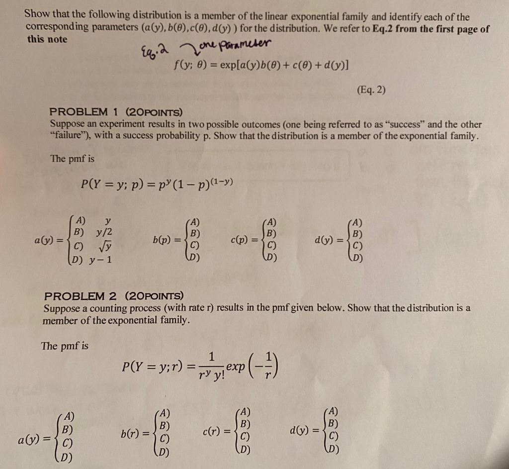 Solved Generalized Linear Models Question. Show that the | Chegg.com