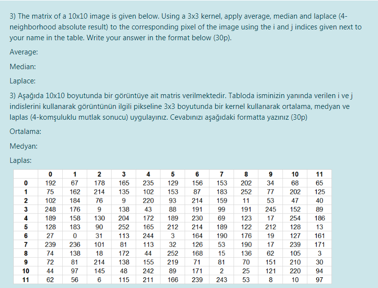 Solved 3) The matrix of a 10x10 image is given below. Using | Chegg.com