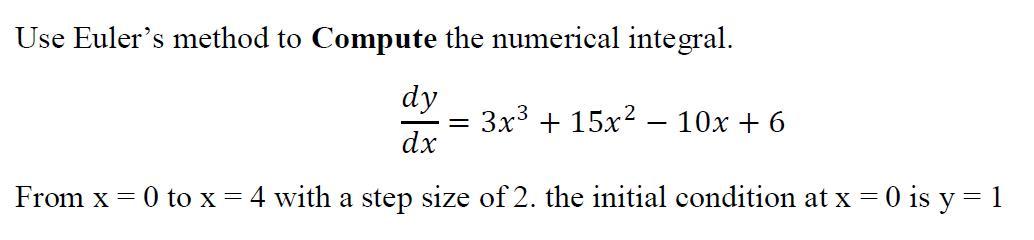 Solved Use Euler's method to Compute the numerical integral. | Chegg.com