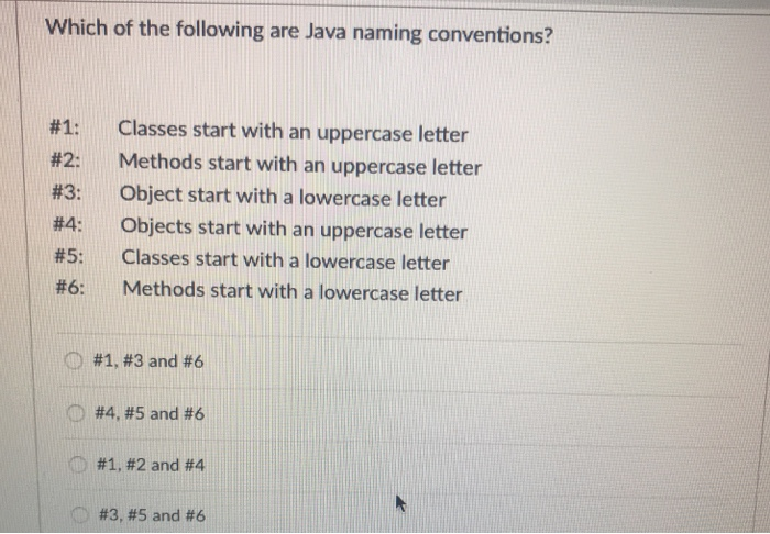 Solved Which of the following are Java naming conventions? | Chegg.com