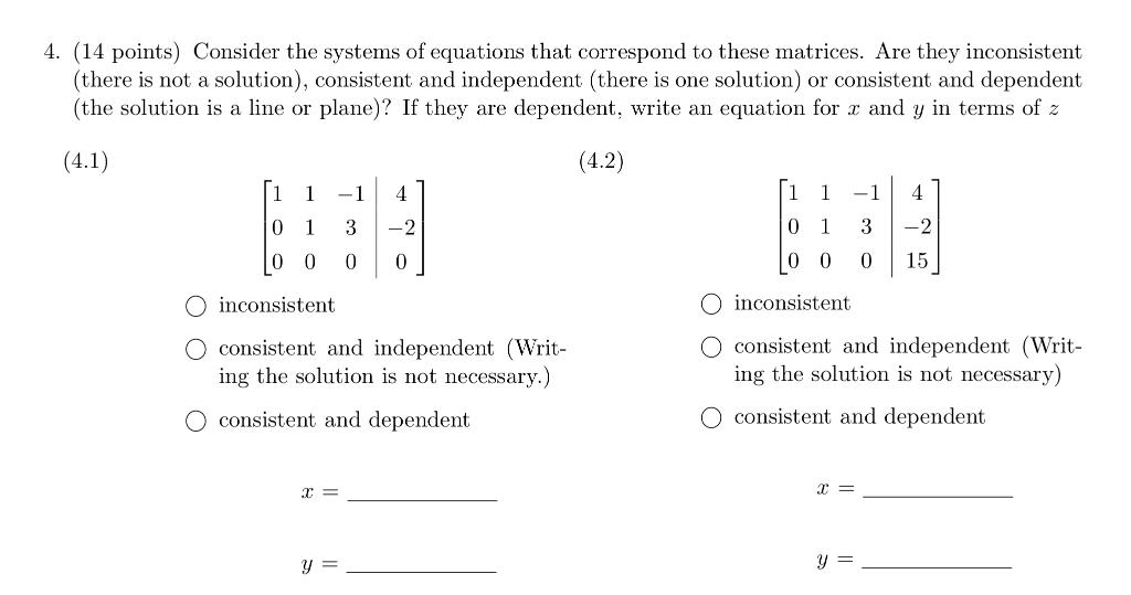 4. (14 points) Consider the systems of equations that | Chegg.com