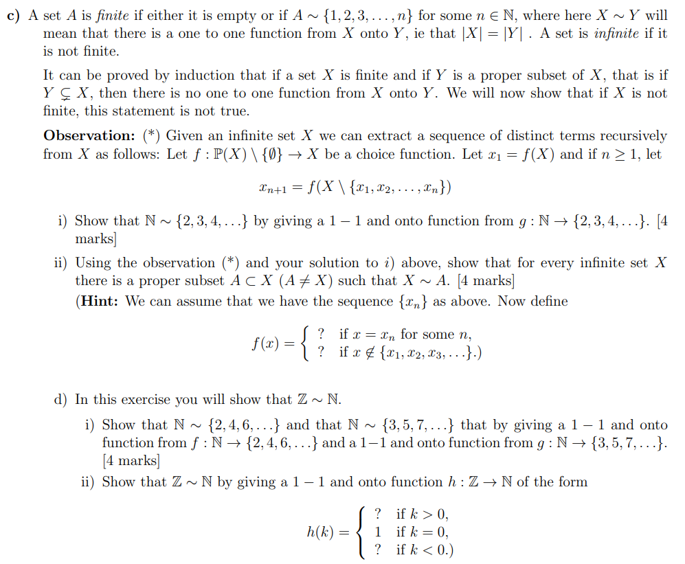 Solved A set A is finite if either it is empty or if | Chegg.com