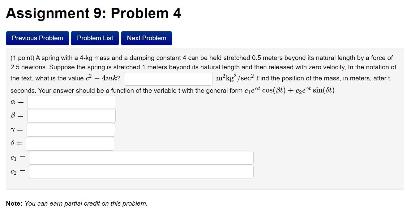 Solved Assignment 9: Problem 4 Previous Problem Problem List | Chegg.com