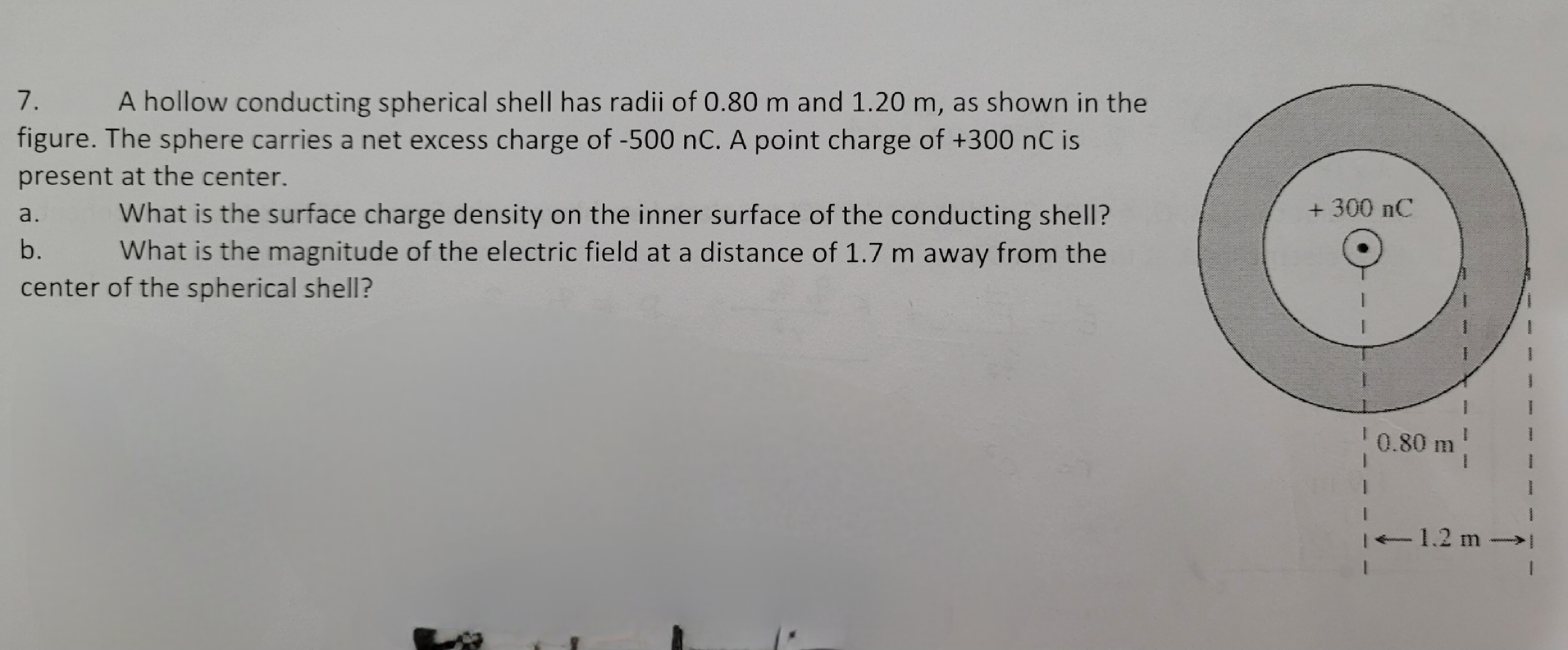 Solved 7. A hollow conducting spherical shell has radii of | Chegg.com