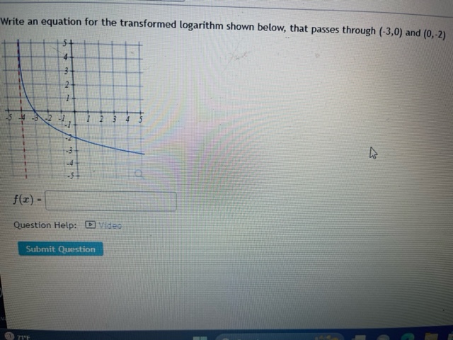 Solved Write an equation for the transformed logarithm shown | Chegg.com