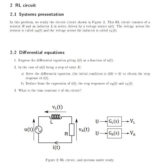 Solved 2 RL circuit 2.1 Systems presentation In this | Chegg.com