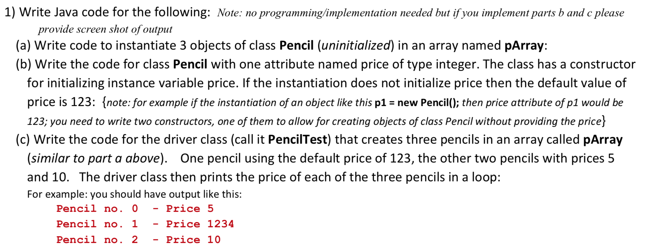 Solved 1 Write Java Code For The Following Note No 
