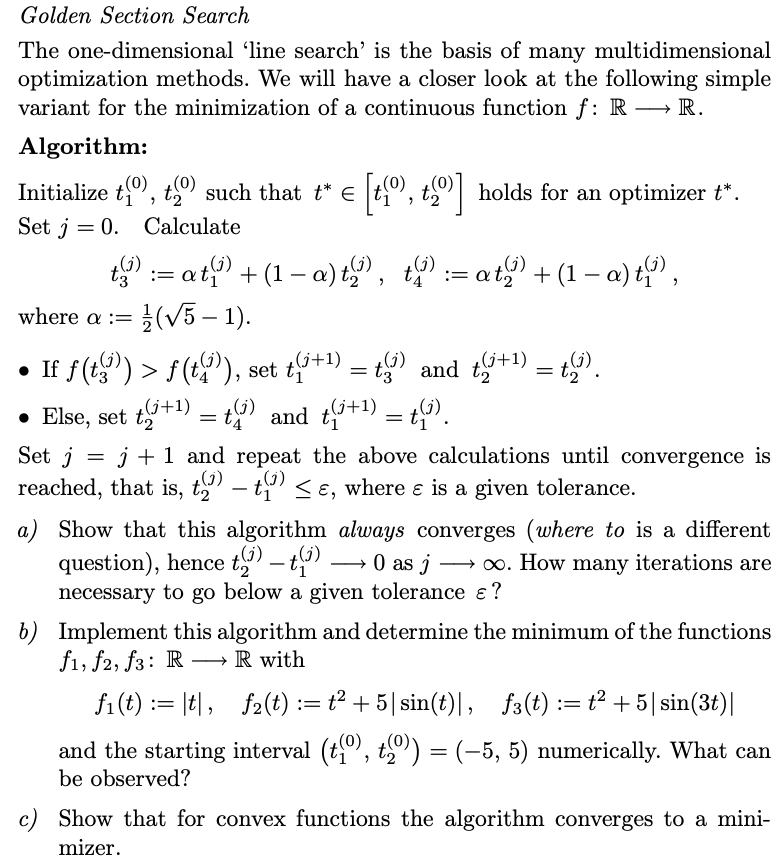 Golden Section Search The one-dimensional 'line | Chegg.com