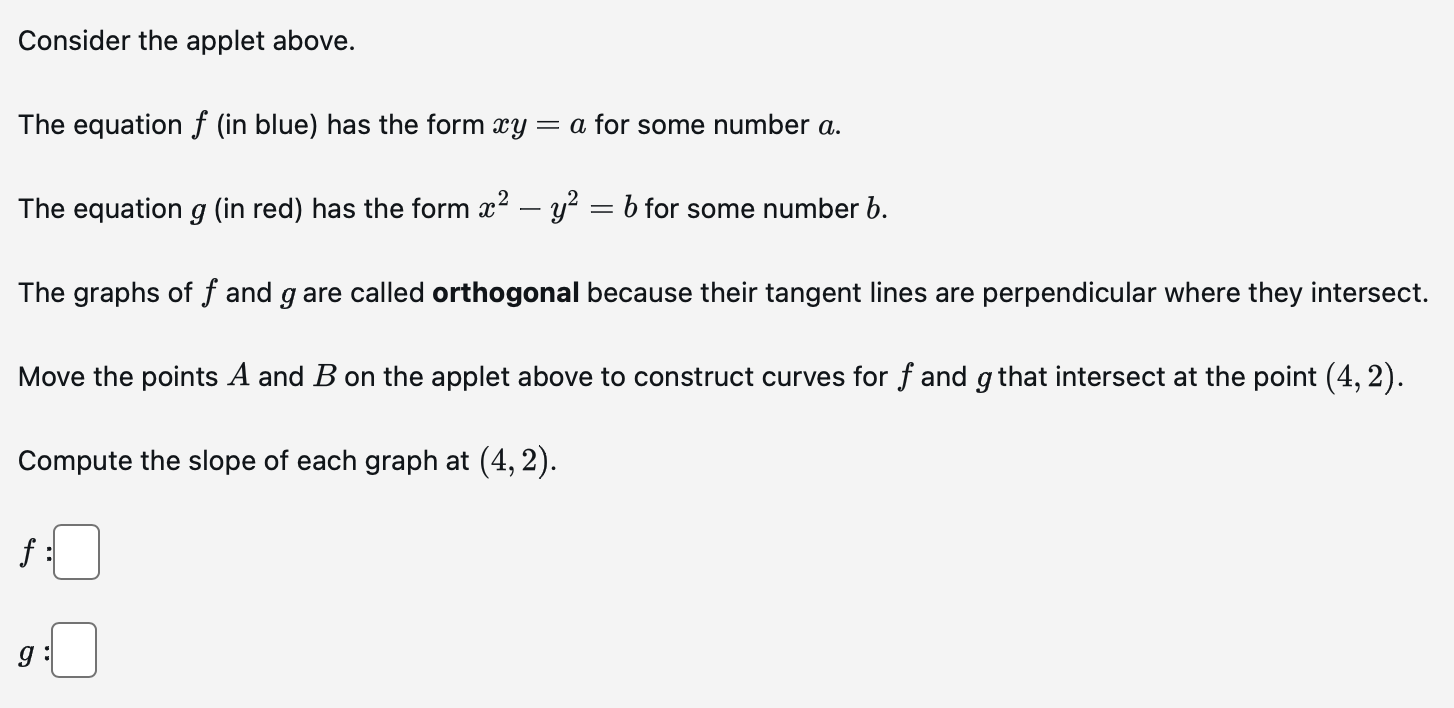 Solved Consider the applet above. The equation f (in blue) | Chegg.com