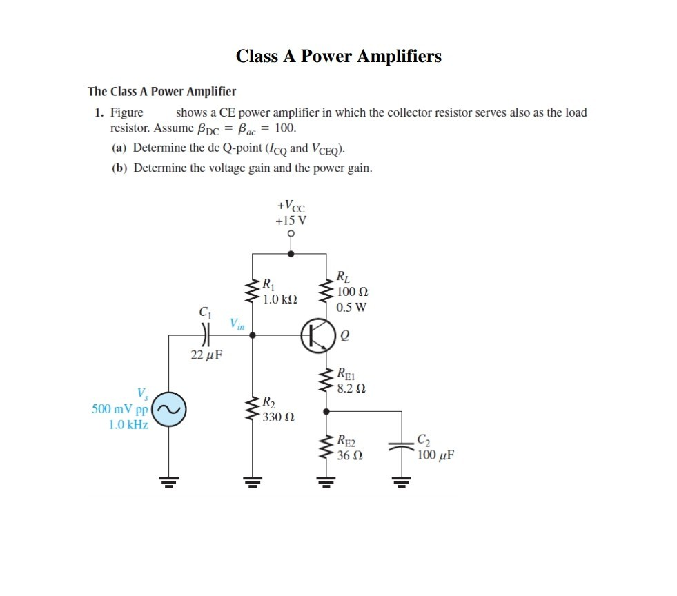 Solved Class A P ower Amplifier s The Class A Power | Chegg.com