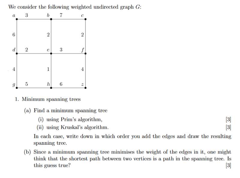 We consider the following weighted undirected graph G | Chegg.com