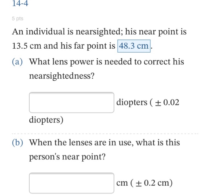 Solved An individual is nearsighted: his near point is 13.5 | Chegg.com