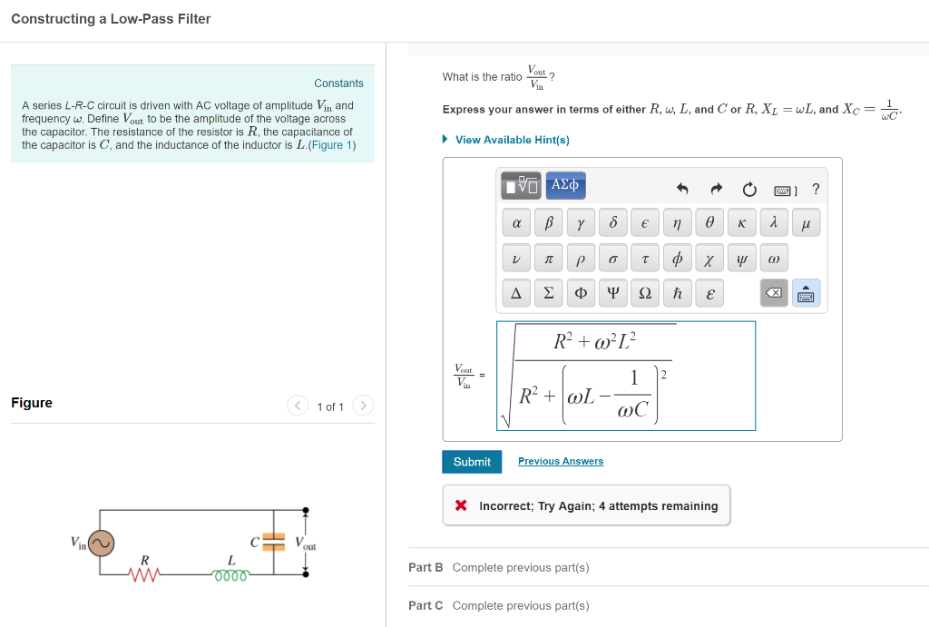 Solved A Series L R C Circuit Is Driven With Ac Voltage Of
