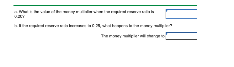 Solved a. What is the value of the money multiplier when the | Chegg.com