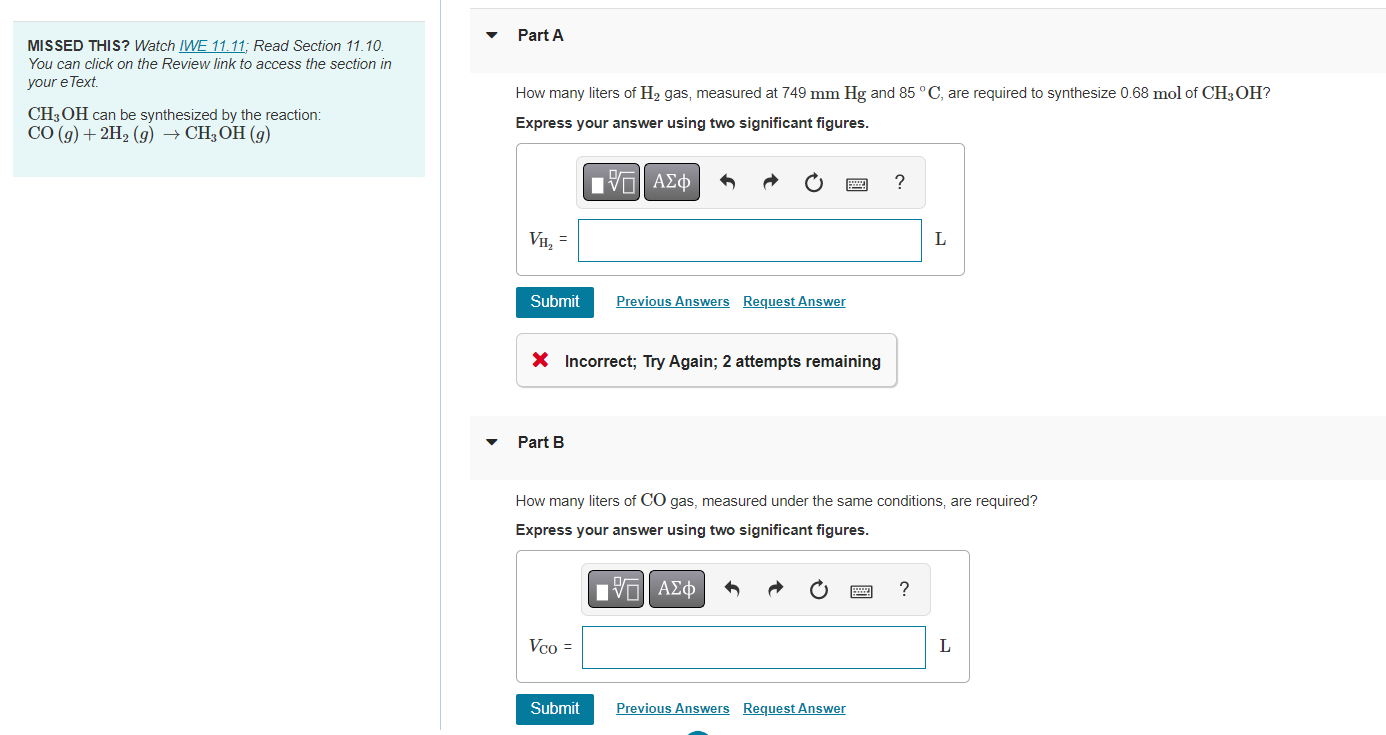 Solved X Incorrect; Try Again; 2 attempts remaining − Part B | Chegg.com