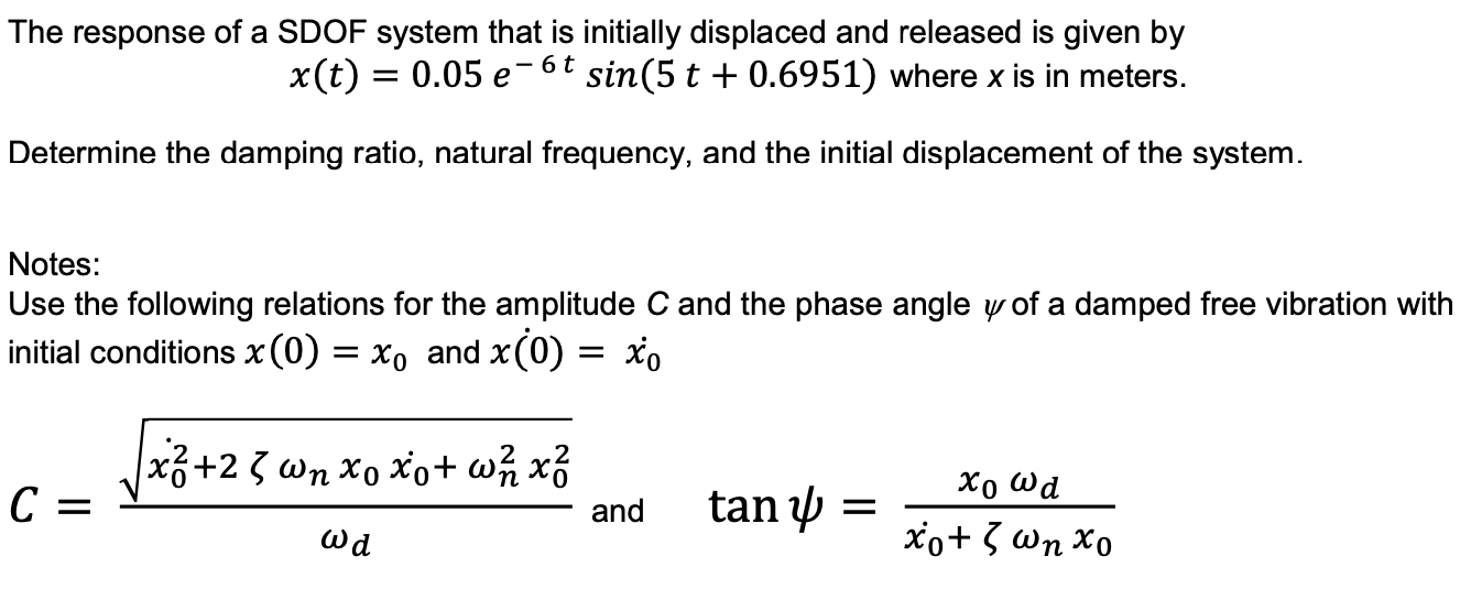 Solved The response of a SDOF system that is initially | Chegg.com