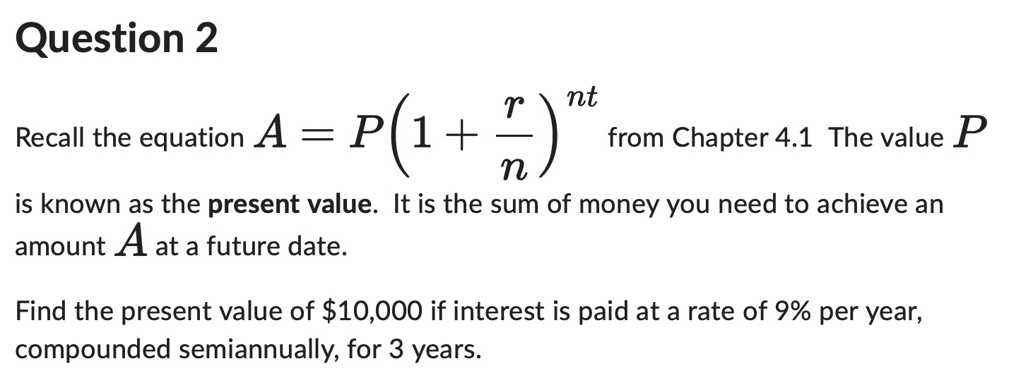 Solved Recall the equation A=P(1+nr)nt from Chapter 4.1 The | Chegg.com
