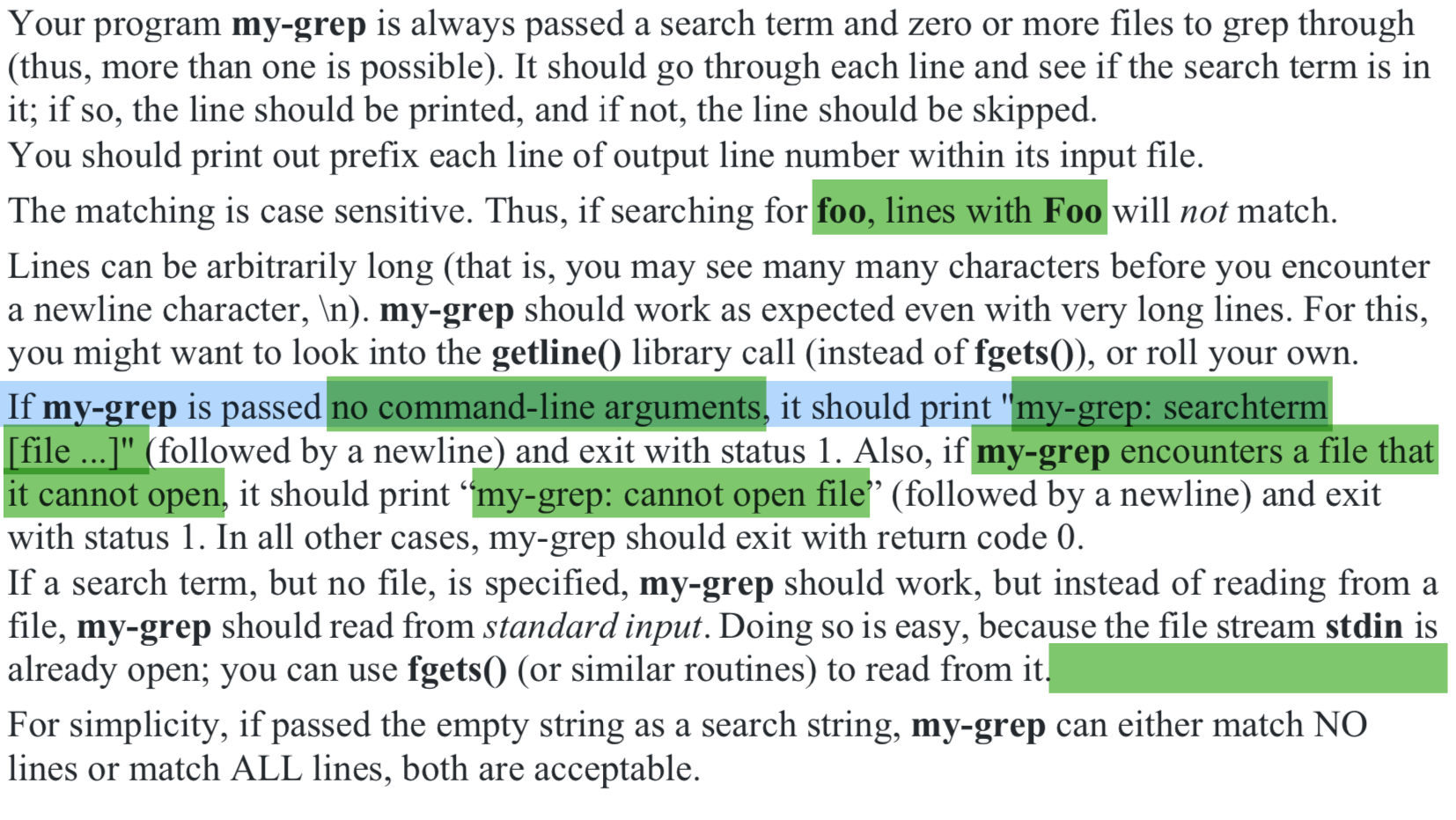 Your program my-grep is always passed a search term | Chegg.com