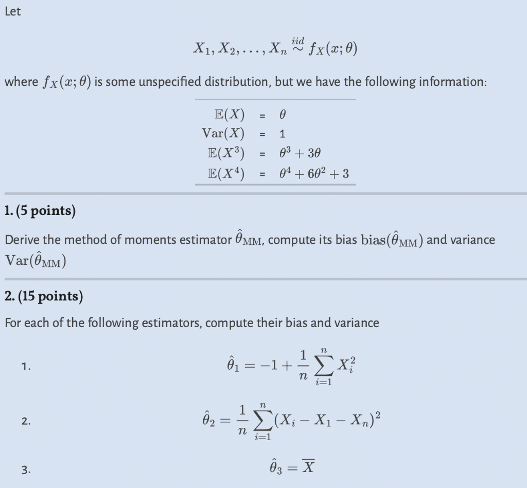 Solved X1,X2,…,Xn∼iidfX(x;θ) where fX(x;θ) is some | Chegg.com
