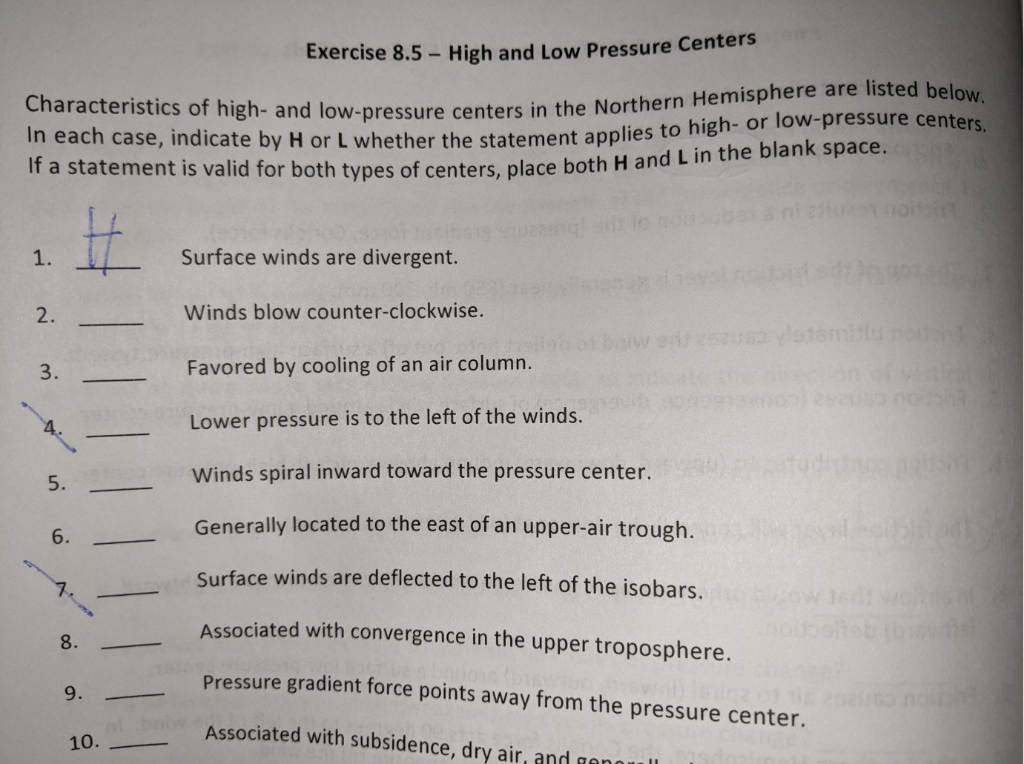 Solved Exercise 8.5 - High and Low Pressure Centers | Chegg.com