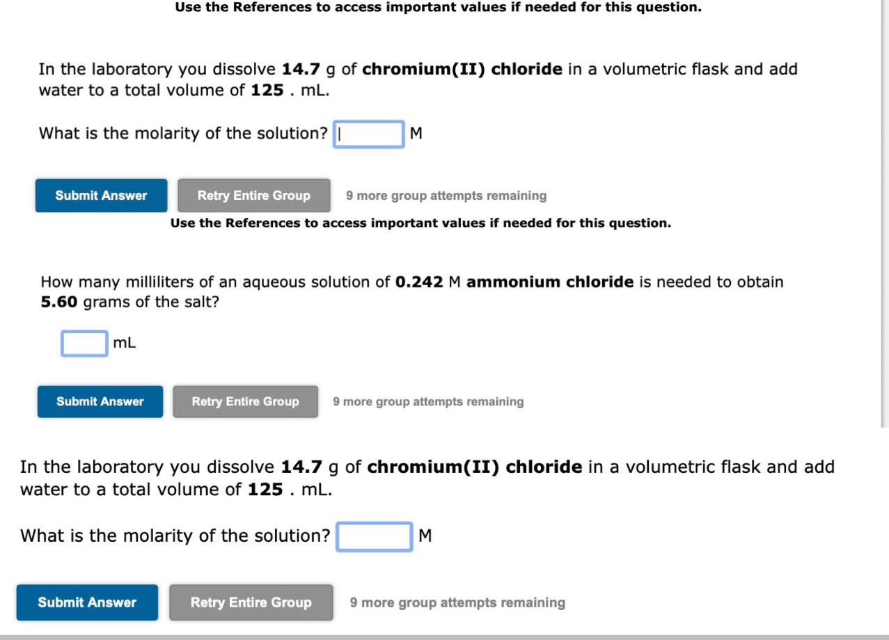 Solved In the laboratory you dissolve 14.7g of chromium(II) | Chegg.com