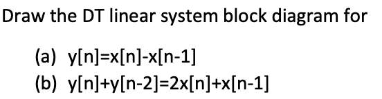 Solved Draw the DT linear system block diagram for (a) | Chegg.com