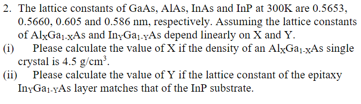 Solved 2. The lattice constants of GaAs, AlAs, InAs and InP | Chegg.com