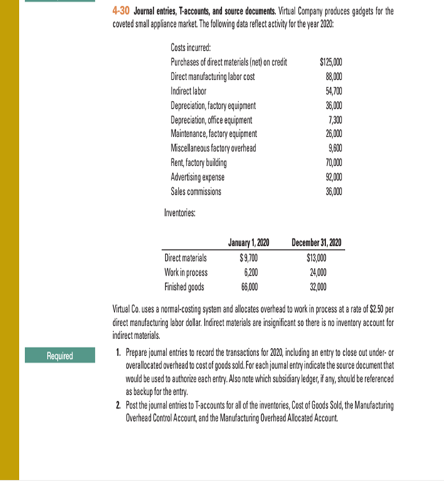 Solved 4-30 Journal entries, T-accounts, and source | Chegg.com