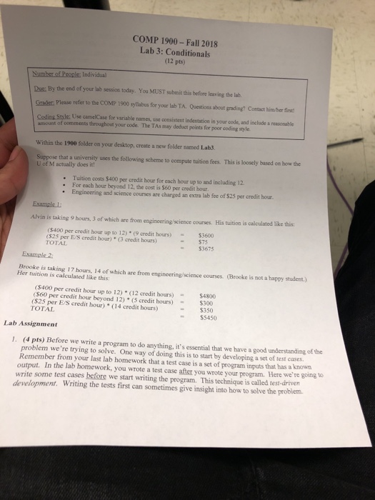 Solved Comp 1900 Fall 2018 Lab 3 Conditionals 12 Pts