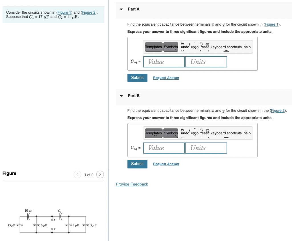 Solved Part B Find the equivalent capacitance between | Chegg.com