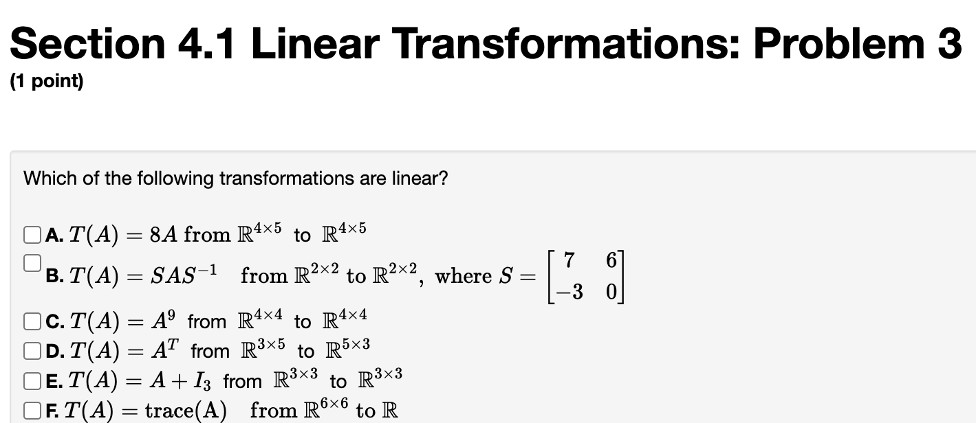 Solved Section 4 1 Linear Transformations Problem 3 1