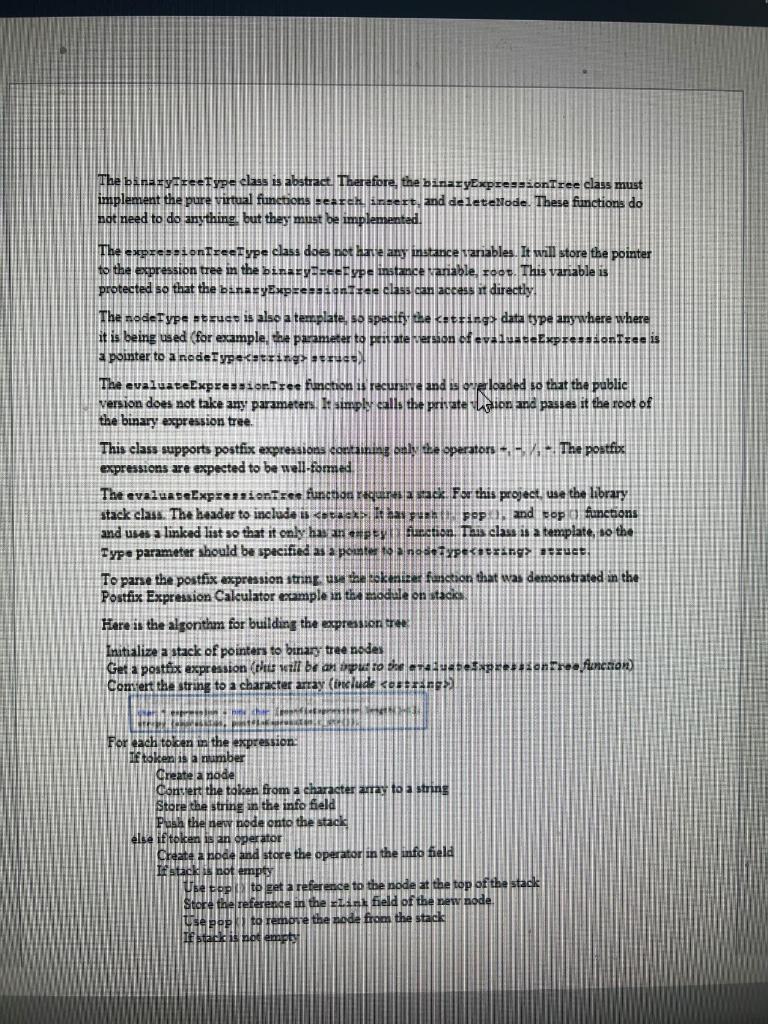 Binary Expression Tree Project In the module on | Chegg.com