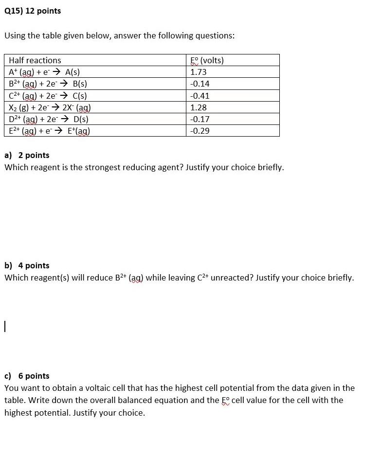 Solved Q15) 12 points Using the table given below, answer | Chegg.com