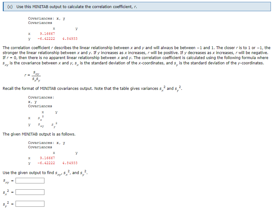Solved (c) Use this MINITAB output to calculate the | Chegg.com