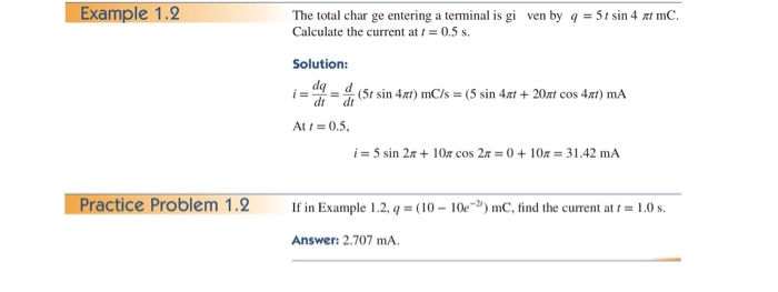 Solved Example 1.2 The total char ge entering a terminal is | Chegg.com
