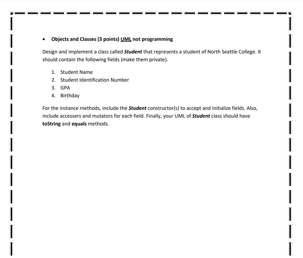 Solved Objects and Classes (3 points) UML not programming | Chegg.com