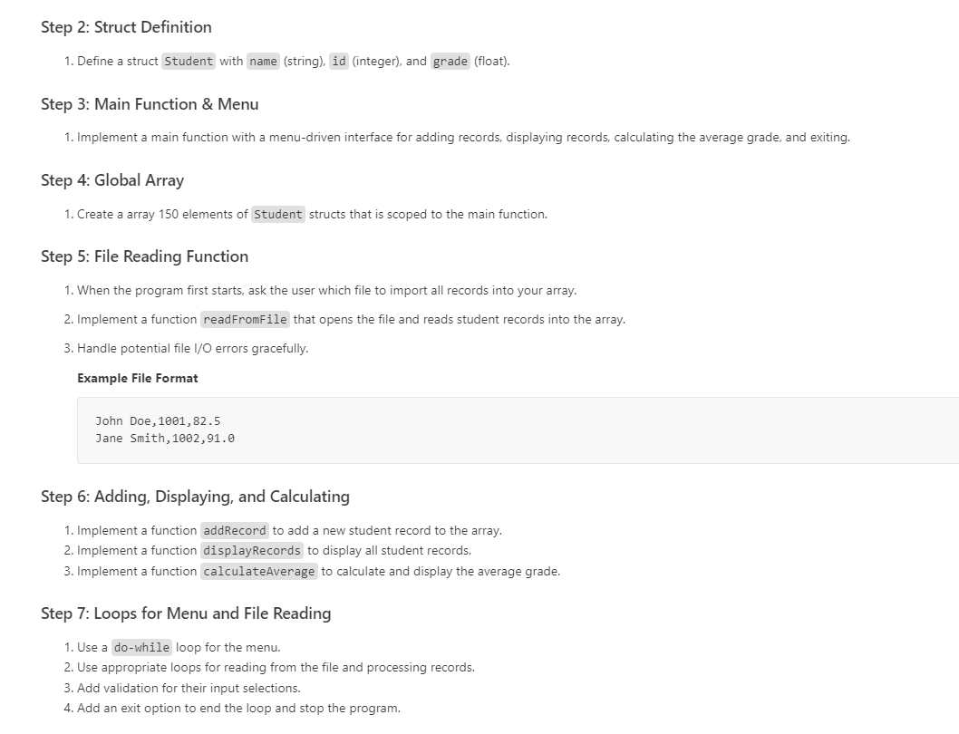 Solved 1. Define a struct with name (string), id (integer), | Chegg.com