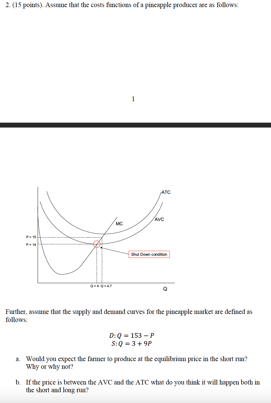 Solved 2. (15 points). Assume that the costs functions of a | Chegg.com