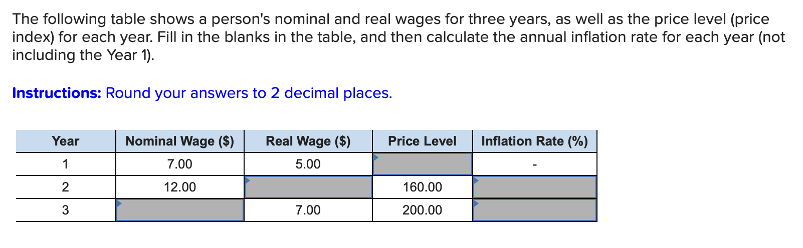 Solved The following table shows a person's nominal and real | Chegg.com