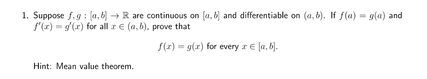 Solved 1. Suppose f, g : [a, b] → R are continuous on [a,b] | Chegg.com