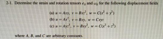 Solved 2-1. Determine the strain and rotation tensors e, and | Chegg.com