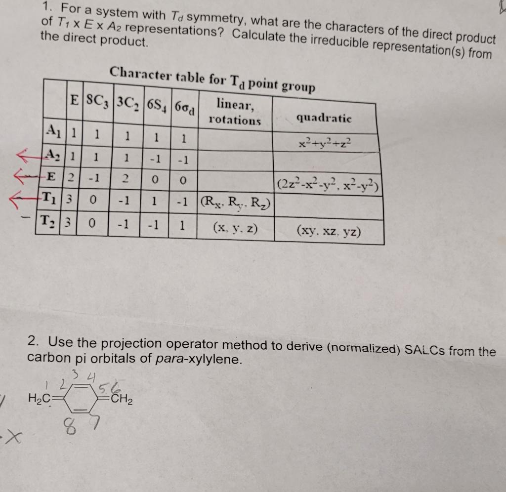 Solved 1. For a system with Td symmetry, what are the | Chegg.com