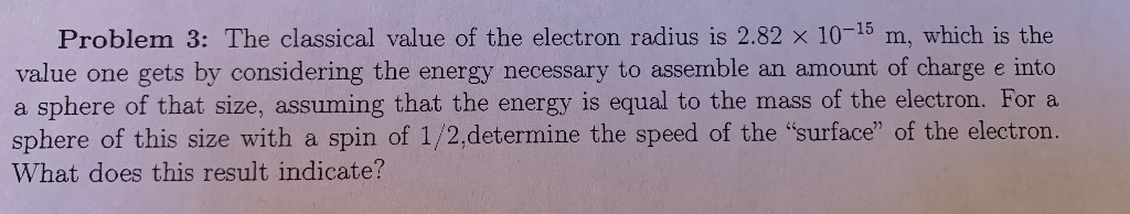 Solved Problem 3: The classical value of the electron radius | Chegg.com