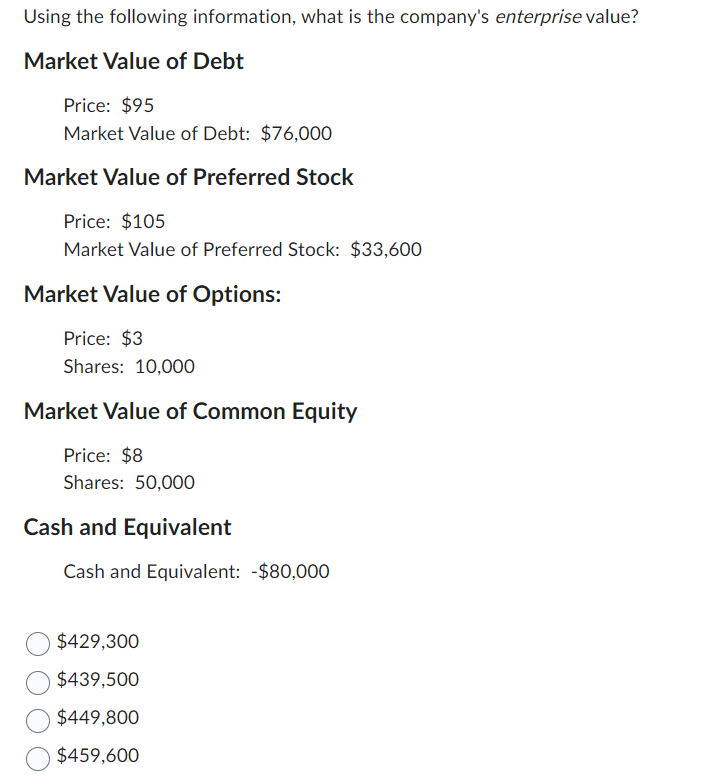 Solved Using the following information, what is the | Chegg.com