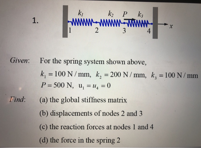 Solved ki 1. 4 Given: For the spring system shown above, k,= | Chegg.com